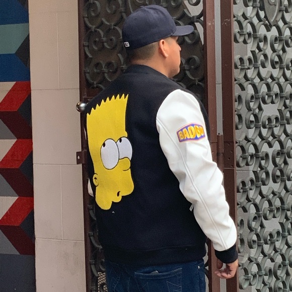 Warner Bros. | Jackets & Coats | Mens Bart Simpson Black White Varsity ...